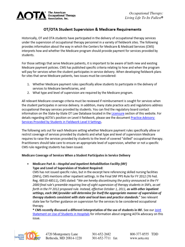Ot Ota Student Medicare Requirements | PDF | Medicare (United States ...