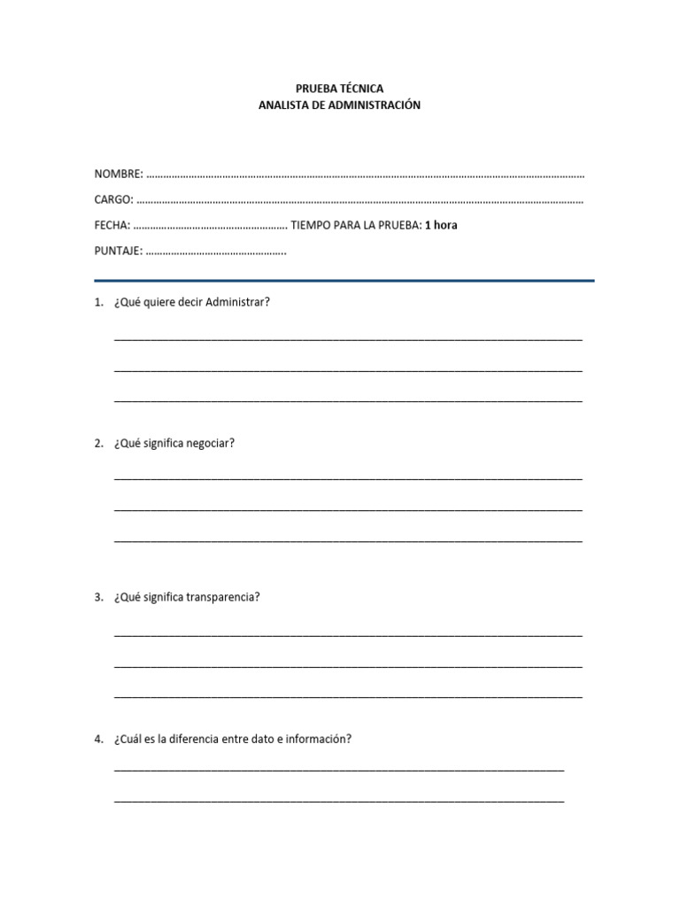 Prueba Técnica Analista de Administración | PDF