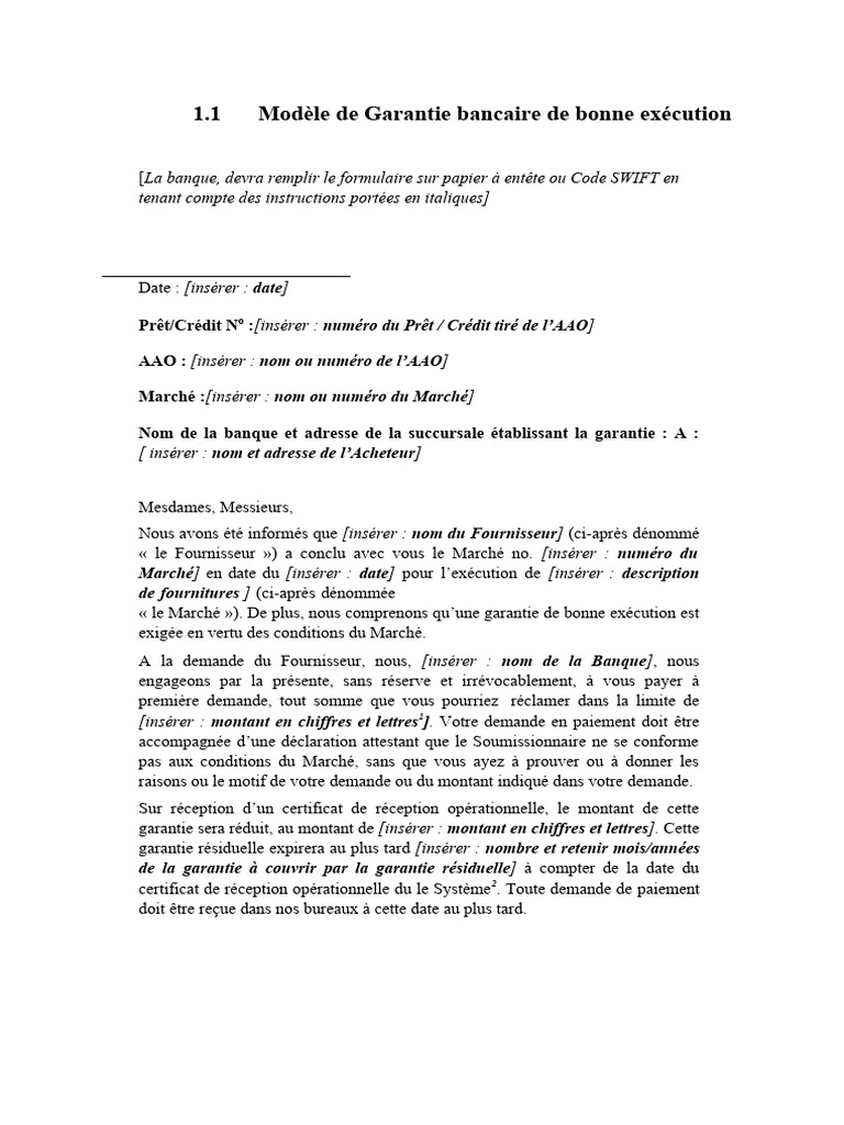 Modèle de Garantie Bancaire de Bonne Exécution | PDF | Affaires
