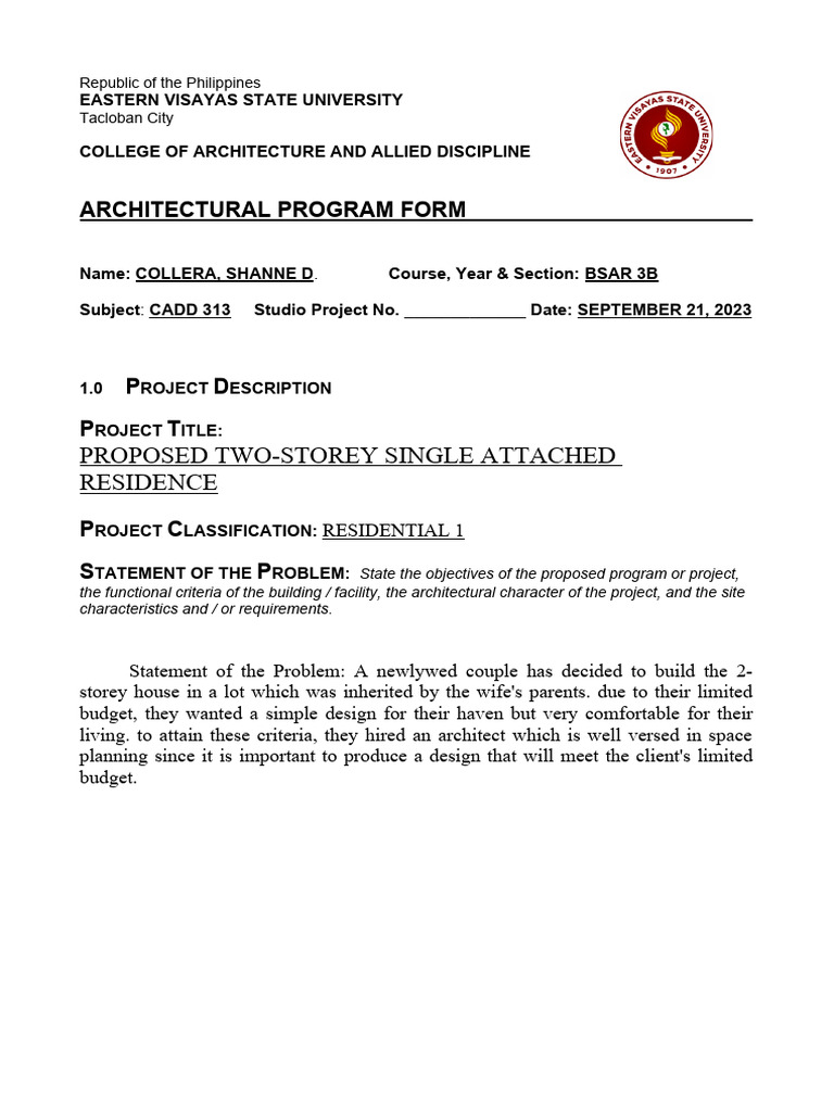 Architectural Program Form | PDF | Room | Kitchen