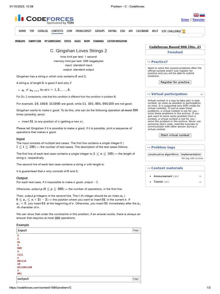 Problem - C - Codeforces | PDF | String (Computer Science) | Software Development