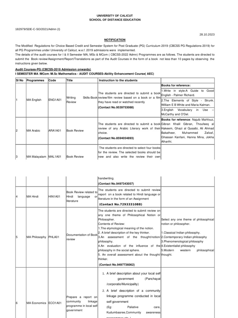 Notification - PG Audit Course | PDF | Numerical Analysis | Mathematics