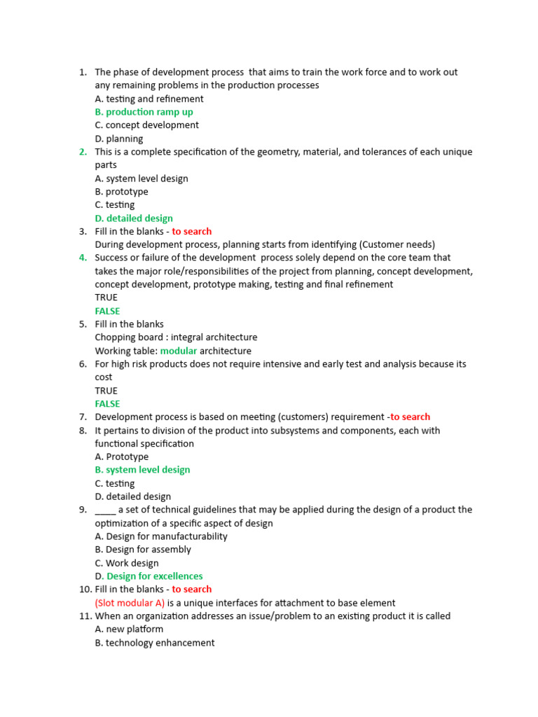 Product Design and Development Questionaire and Answers | PDF | System | Prototype