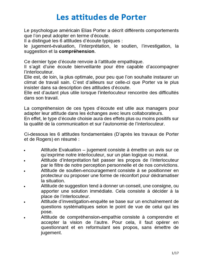 Les 6 attitudes d'écoute de Porter | PDF | Psychologie
