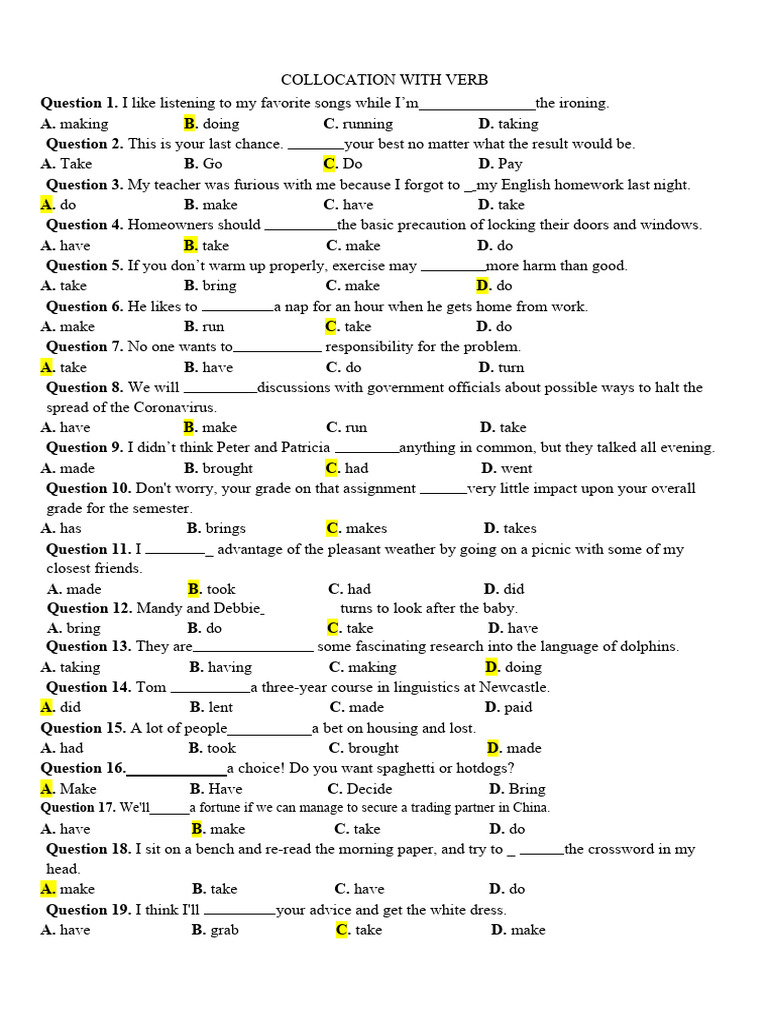Collocation With Verb | PDF