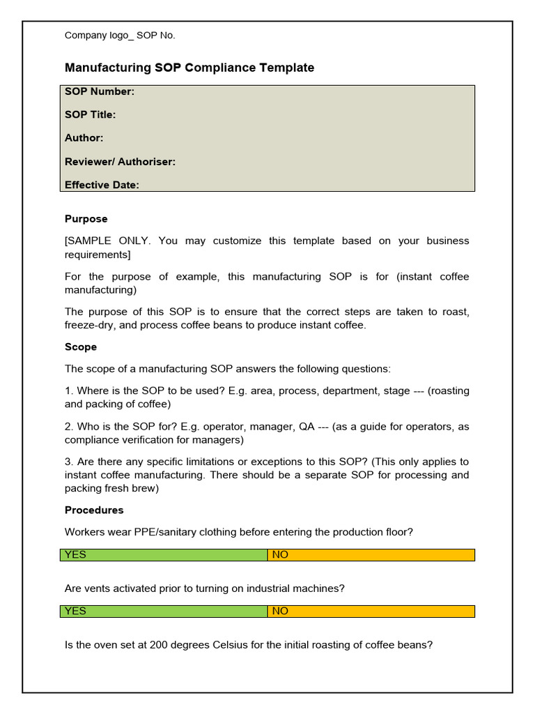 SOP Sample - Manufacturing | PDF