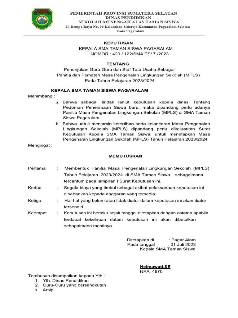 Contoh SK Panitia Mopd - Docx - WWW - Dapodik.co - Id | PDF