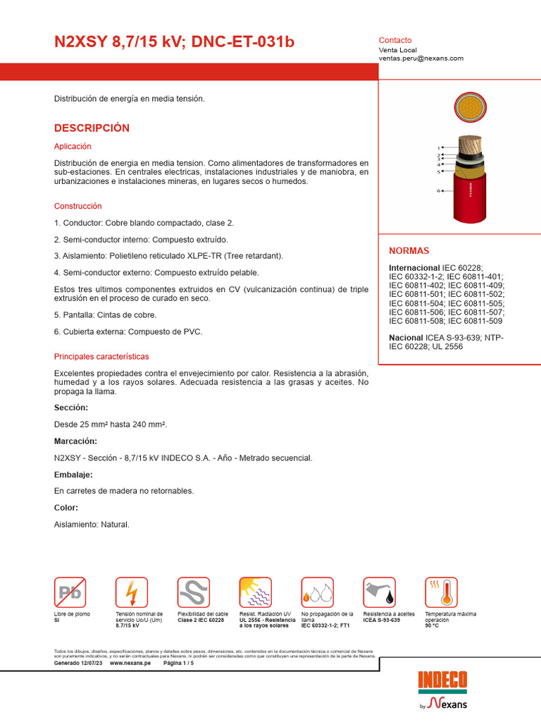 Nexans N2xsy 8-7-15 KV DNC Et 031b | PDF | Cobre | Aislador (Electricidad)