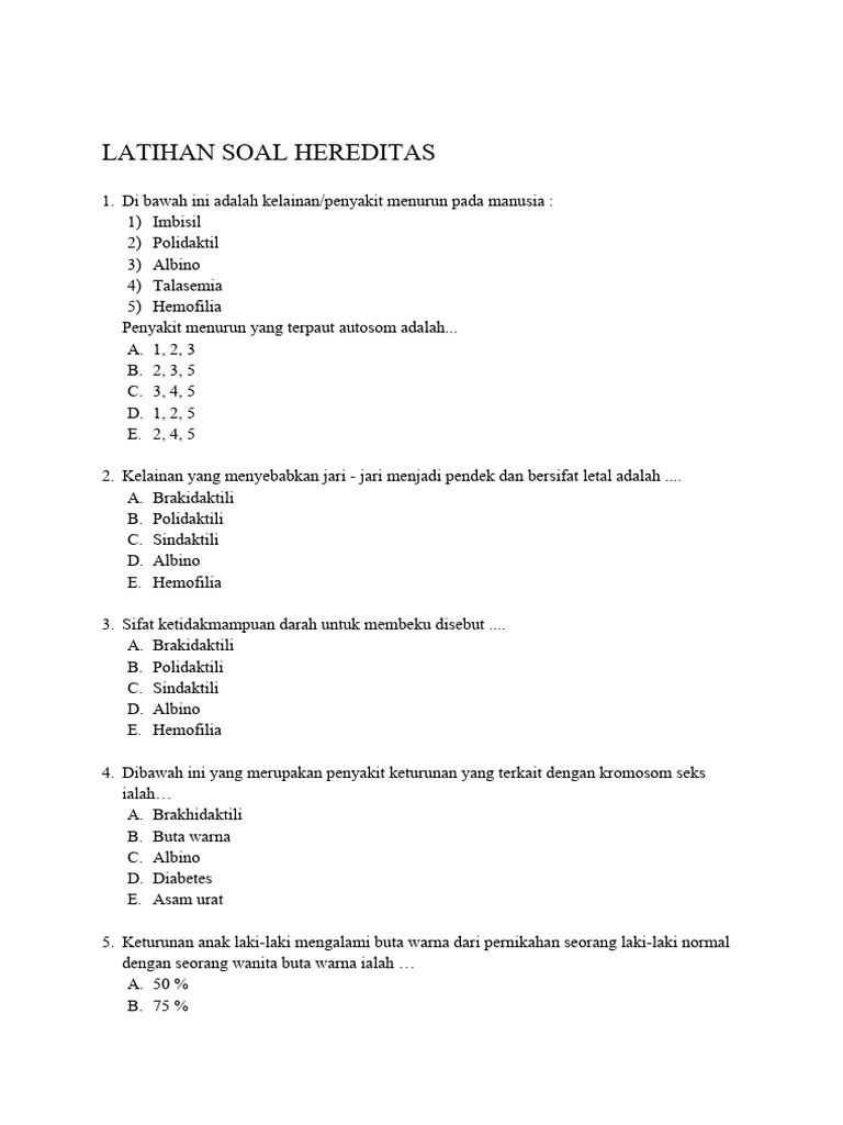 LATIHAN SOAL (MATERI HEREDITAS) | PDF