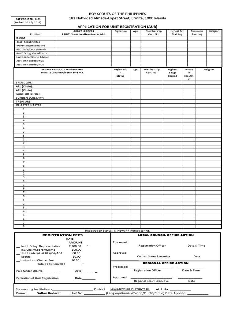 Boy Scouts Unit Registration Form | PDF | Scouting And Guiding | Outdoor Recreation