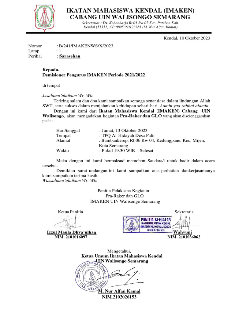 Surat Undangan Demis A. 2021-2022 | PDF