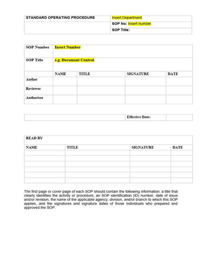 SOP Basic Template | PDF | Safety | Marketing