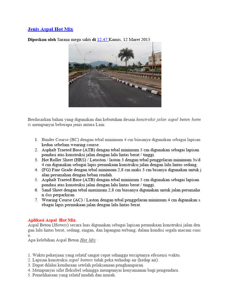 Jenis dan Kelebihan Aspal Hot Mix | PDF