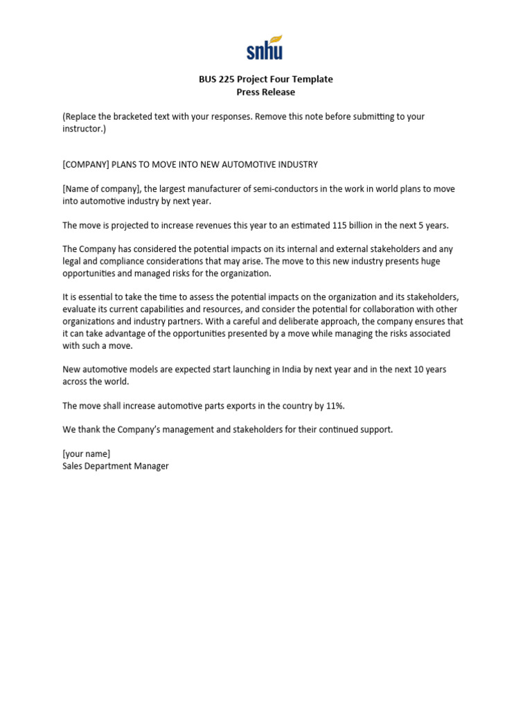 BUS 225 Project Four Template | PDF