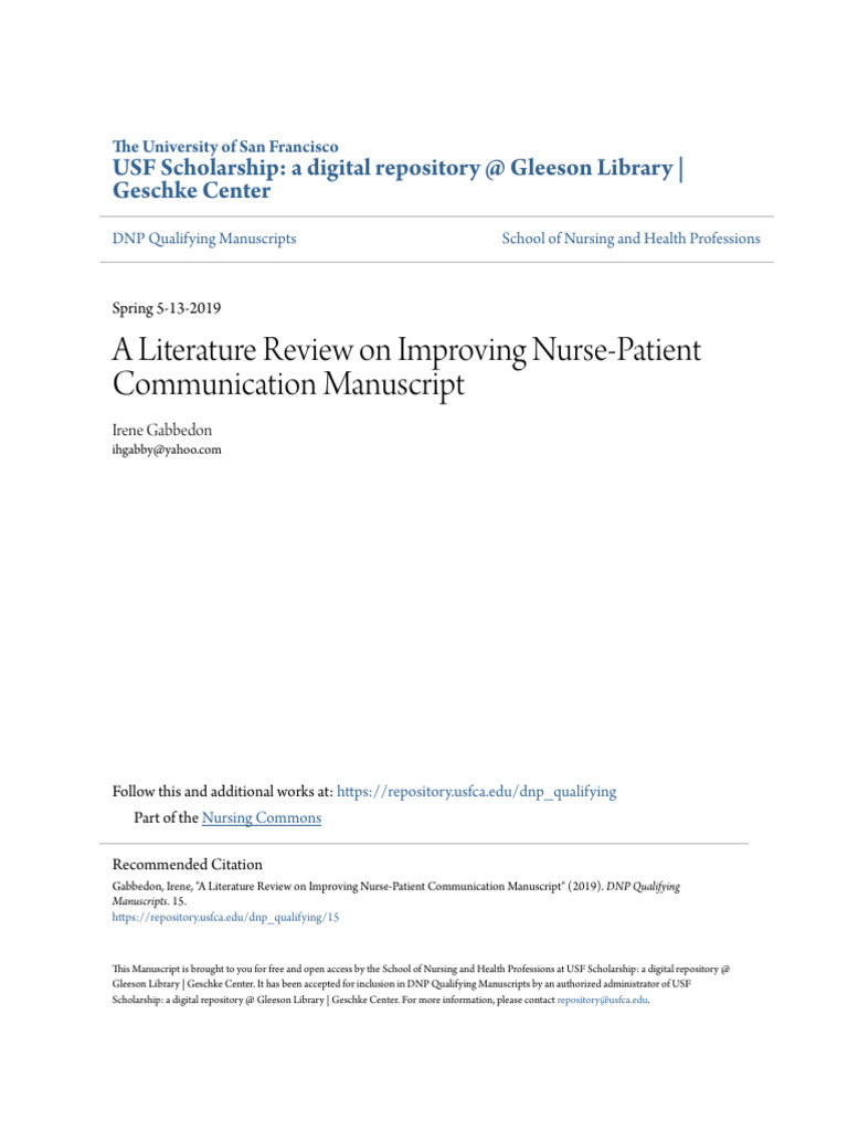 A Literature Review On Improving Nurse-Patient Communication Manu ...