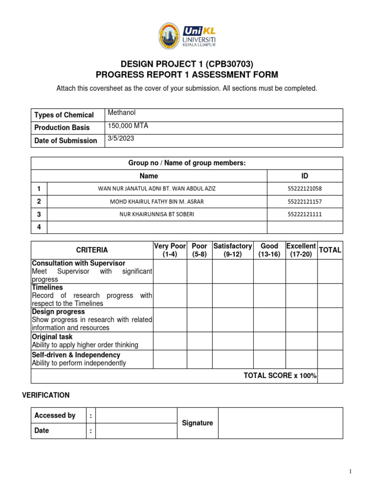 Logbook and Progress Report Group 1 | PDF