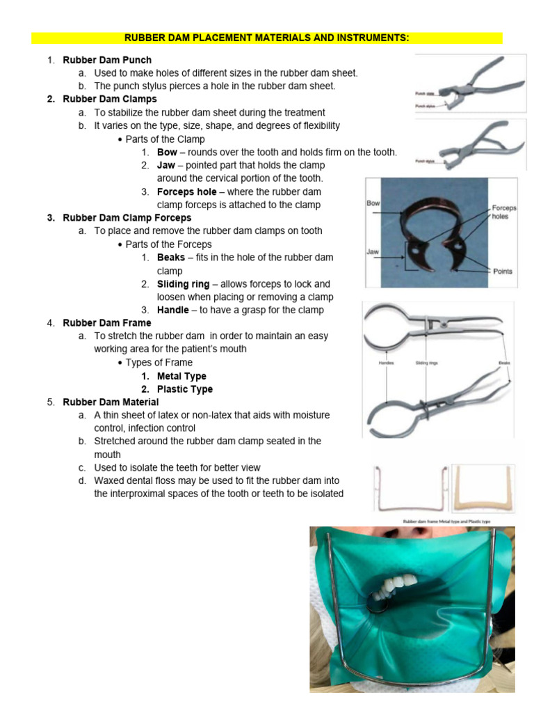 Rubber Dam Placement Materials and Instruments | PDF