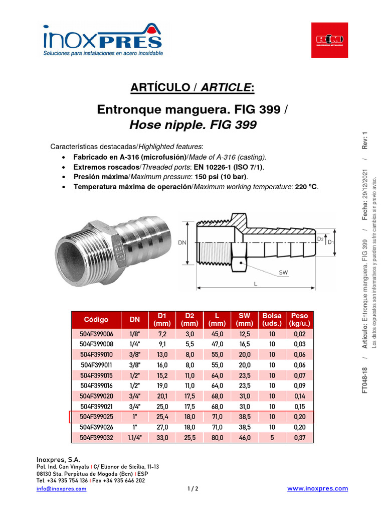 ENTRONQUE - FT048-18-FIG-399 - Rev1 | PDF