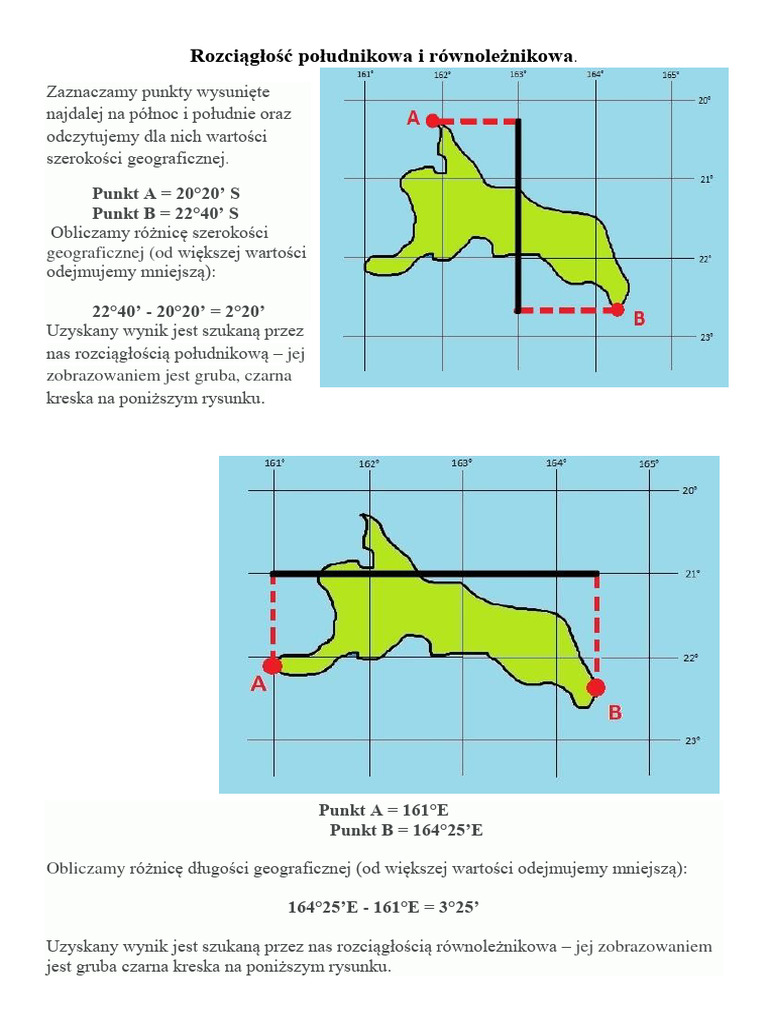 Rozciągłość Południkowa I Równoleżnikowa: Punkt A 20°20' S Punkt B 22 ...