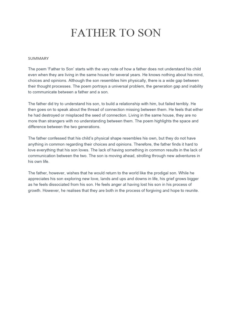Father To Son-Summary | PDF