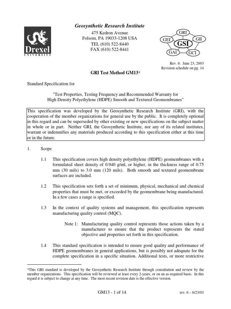 Gri GM 13 | PDF | Polyethylene | Strength Of Materials