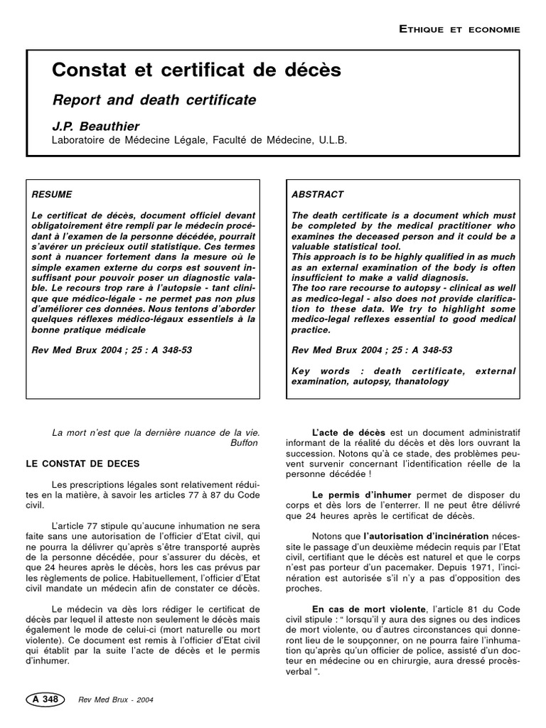 Constat Et Certificat de Décès: Report and Death Certificate | Download Free PDF | Médecine ...