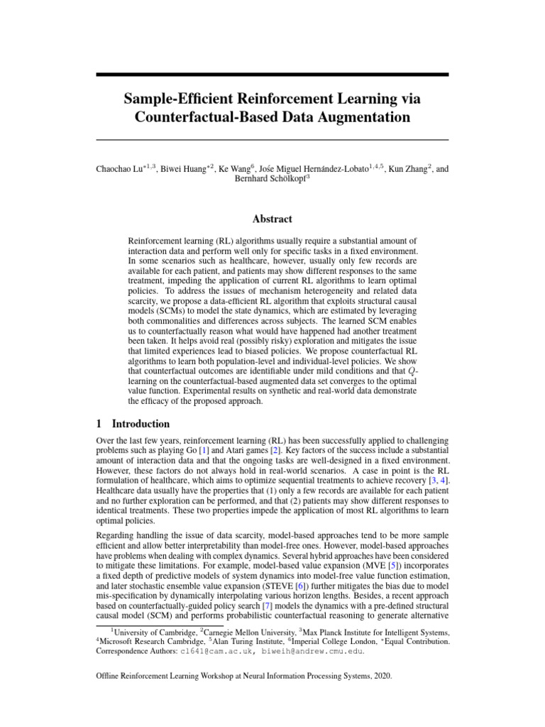 Sample-Efficient Reinforcement Learning Via Counterfactual-Based Data Augmentation | PDF ...