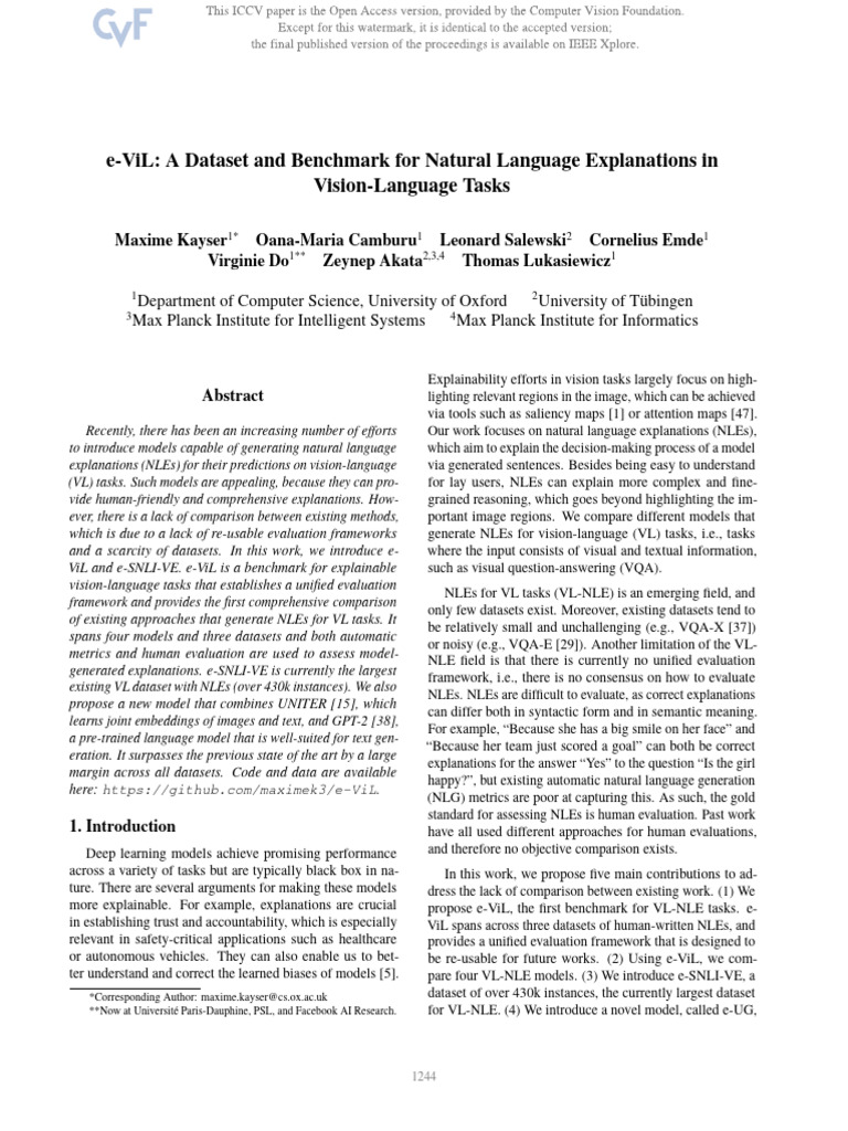 Kayser E-ViL A Dataset and Benchmark For Natural Language Explanations ... Kayser E-ViL A Dataset and Benchmark For Natural Language Explanations ...