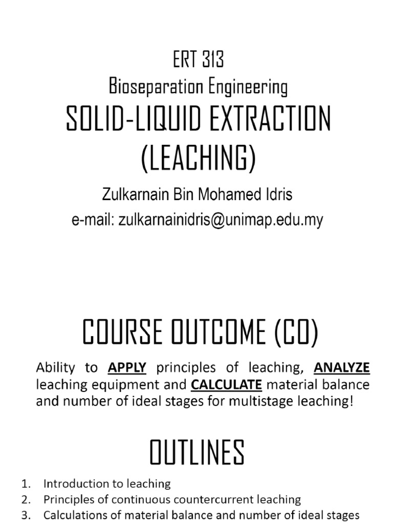 ERT 313 Solid-Liquid Extraction (Leaching) | PDF