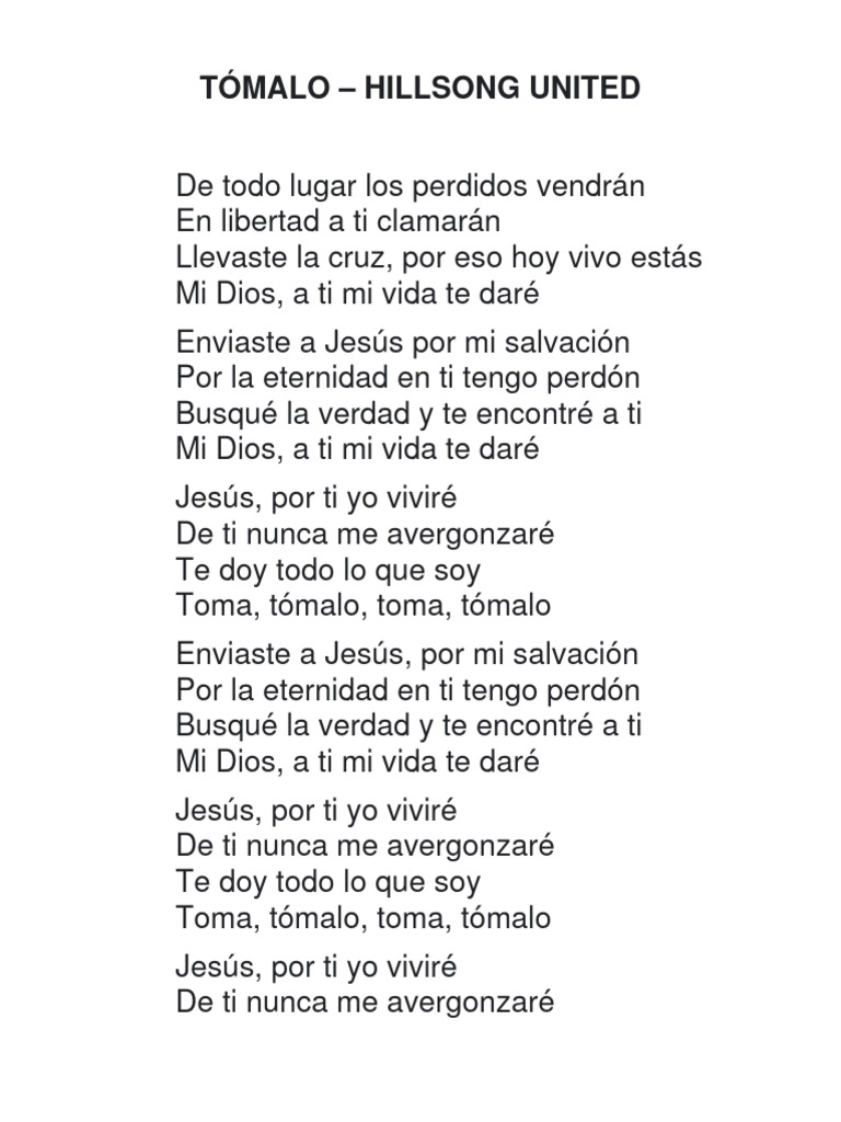 TÓMALO - HILLSONG UNITED | PDF