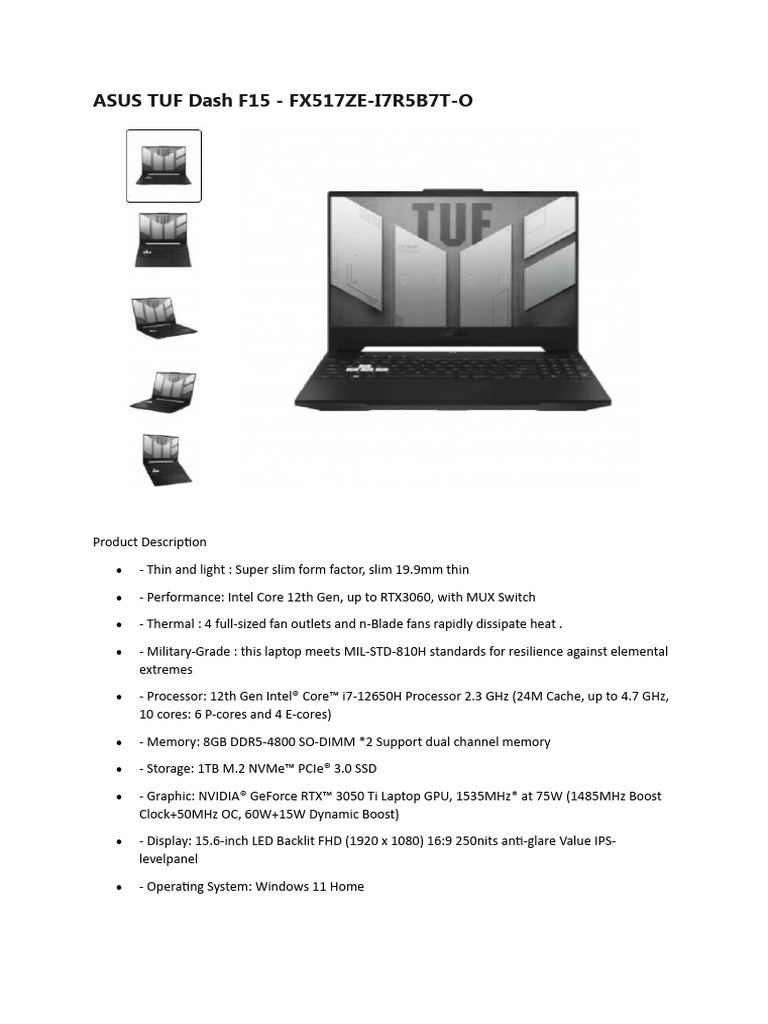 Asus Tuf Dash f15 | PDF | Laptop | Usb