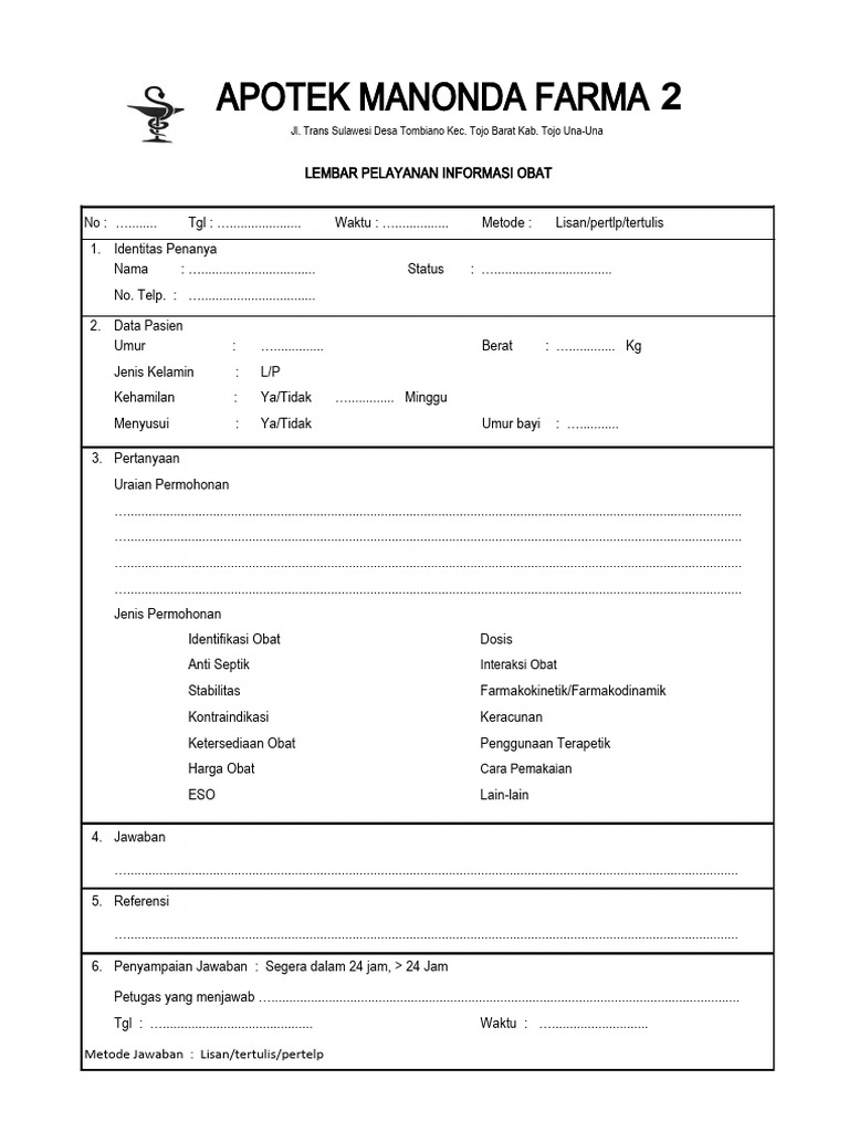 Formulir Layanan Apotek Manonda Farma | PDF | Pengembangan Diri | Sains ...