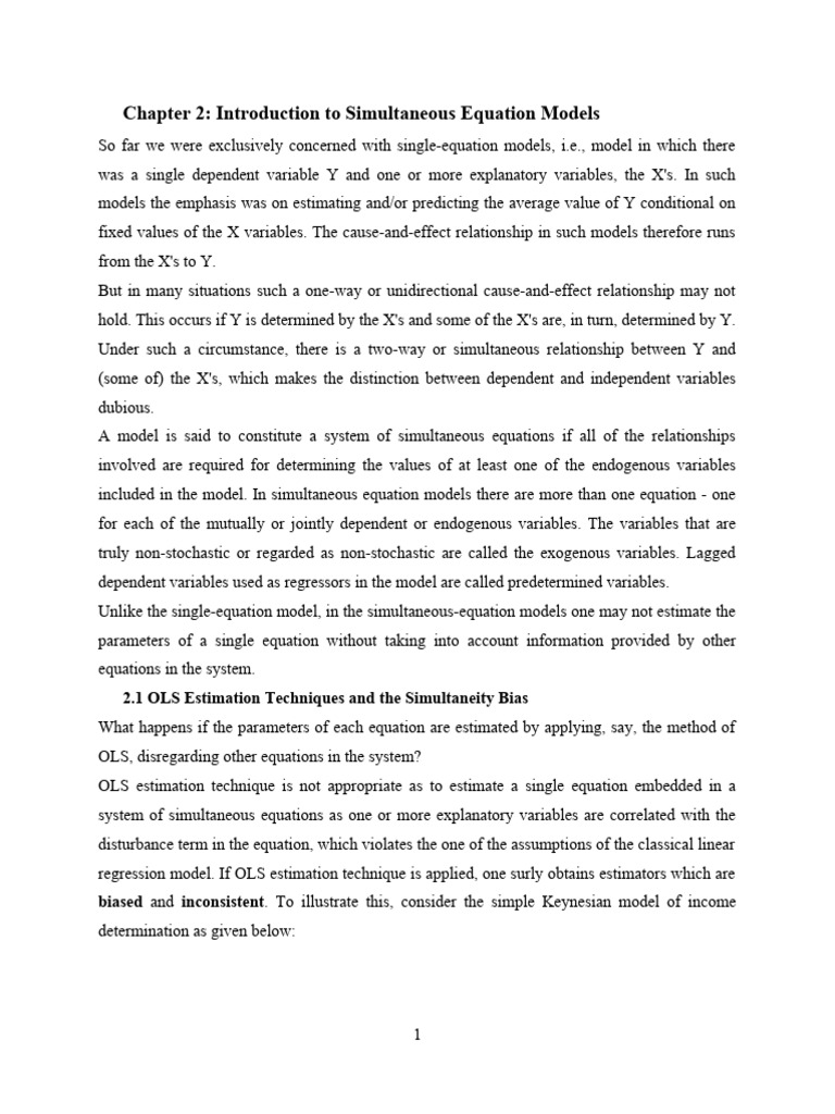Chapter 2 Simultaneous Equation Models New | PDF | Endogeneity (Econometrics) | Ordinary Least ...