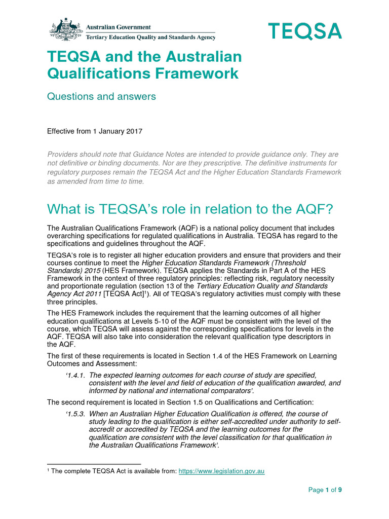 Teqsa and The Aqf Questions and Answers v3 1 Web | PDF | Academic ...