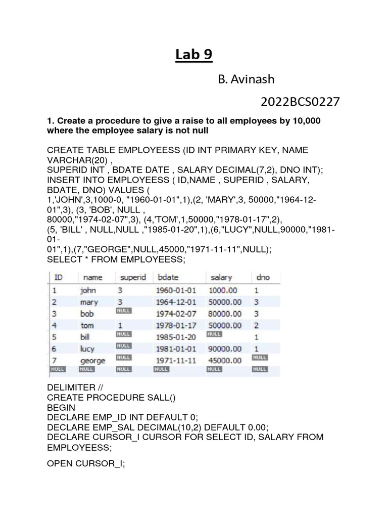 Lab 9 Stored Procedures | Download Free PDF | Data Type | Integer (Computer Science)