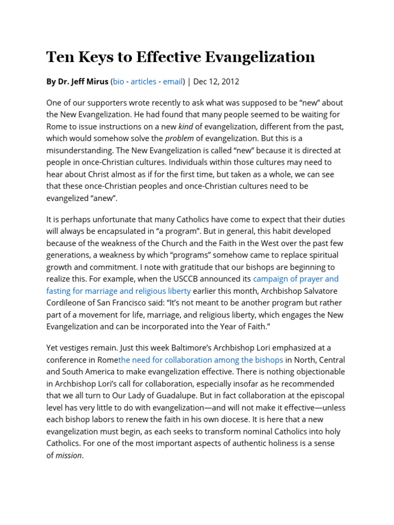 Ten Keys To Effective Evangelization | PDF | Catholic Church | Prayer