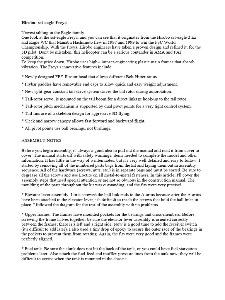 Sst-Eagle Freya Build Notes | PDF | Helicopter Rotor | Mechanical ...