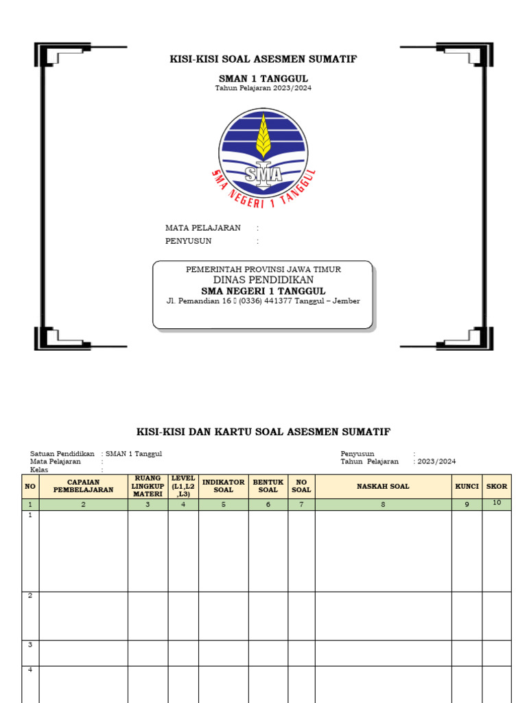 FORMAT KISI-KISI ASESMEN SUMATIF | PDF