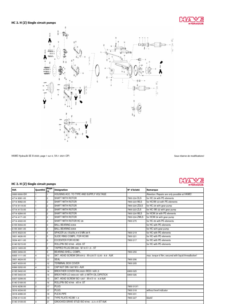 Hc 2 H Z Single Circuit Pumps Hawe Hydraulik Se © 2020 Page 1 Sur