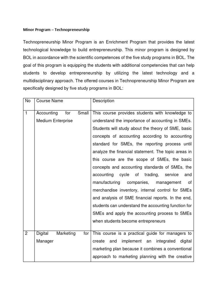 Technopreneurship Minor Program - R1 | PDF | Big Data | Data