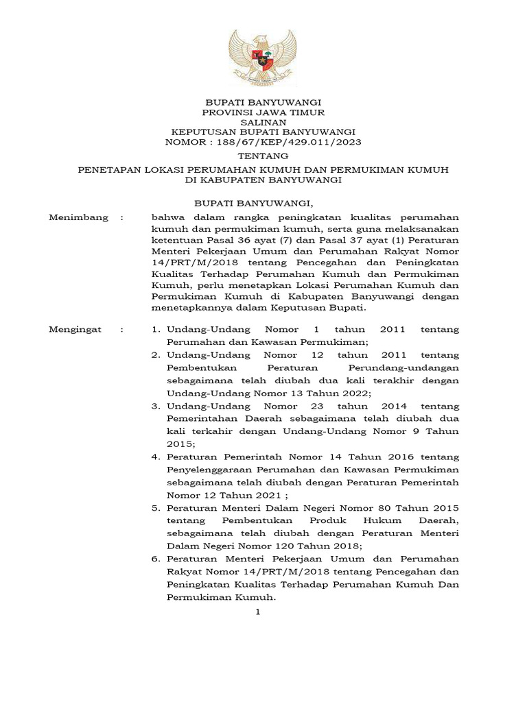 Sk No 67 Tahun 2023 Sk Lokasi Kumuh 2022 Dan Lampiran[1] Compressed Compressed | PDF