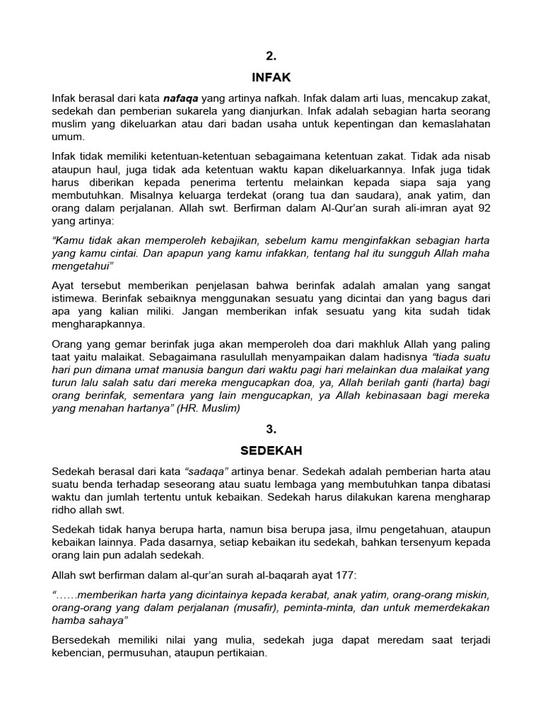 Materi Infak Sedekah Kelas V Kumer | PDF