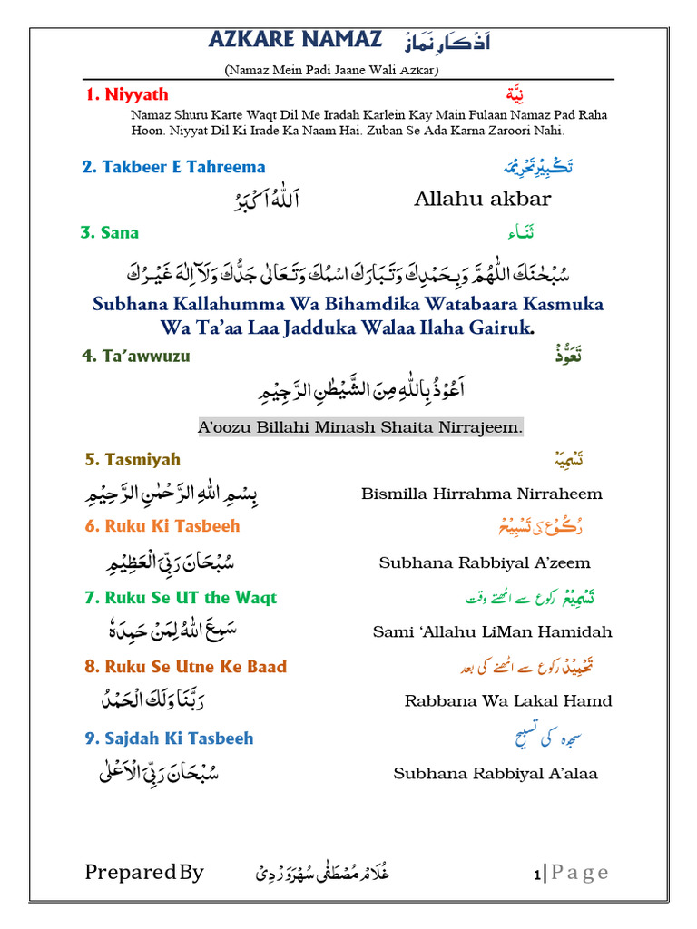 Azkar e Namaz Color | PDF