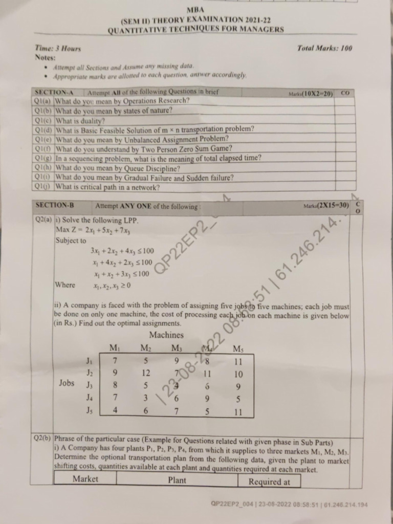 Mba 2nd Sem Ques Paper | PDF