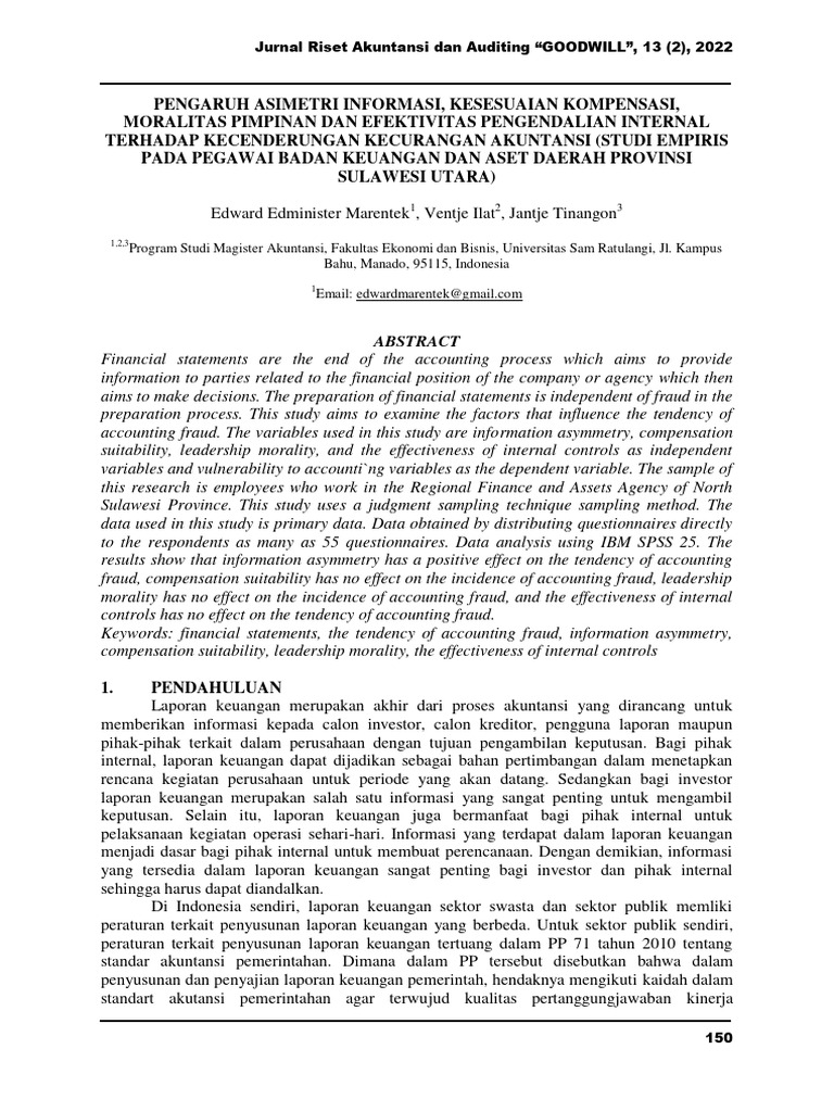 Program Studi Magister Akuntansi, Fakultas Ekonomi Dan Bisnis, Universitas Sam Ratulangi, Jl ...
