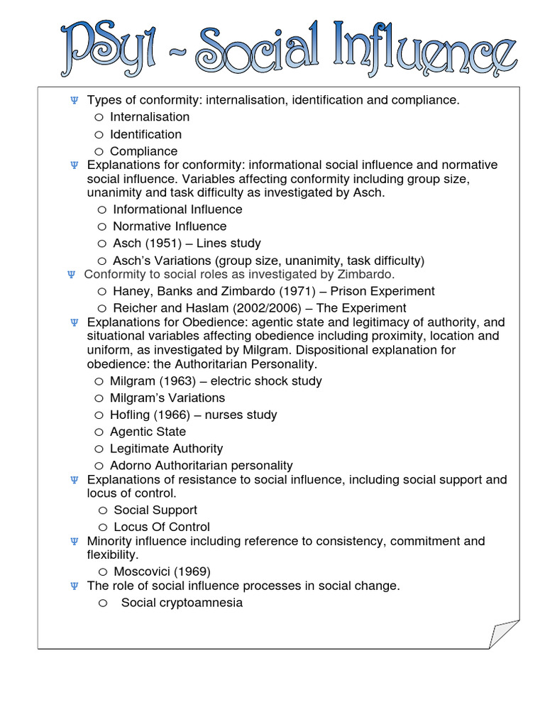 Social Influence Workbook | PDF | Obedience (Human Behavior) | Conformity