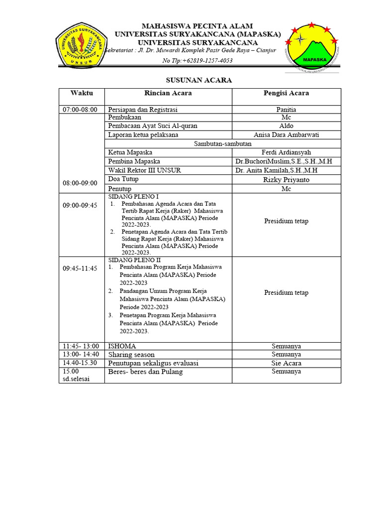 Rundown Acara Raker MPSK | PDF