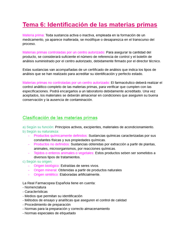 Clasificación y Control de Materias Primas | PDF | Densidad | Ph