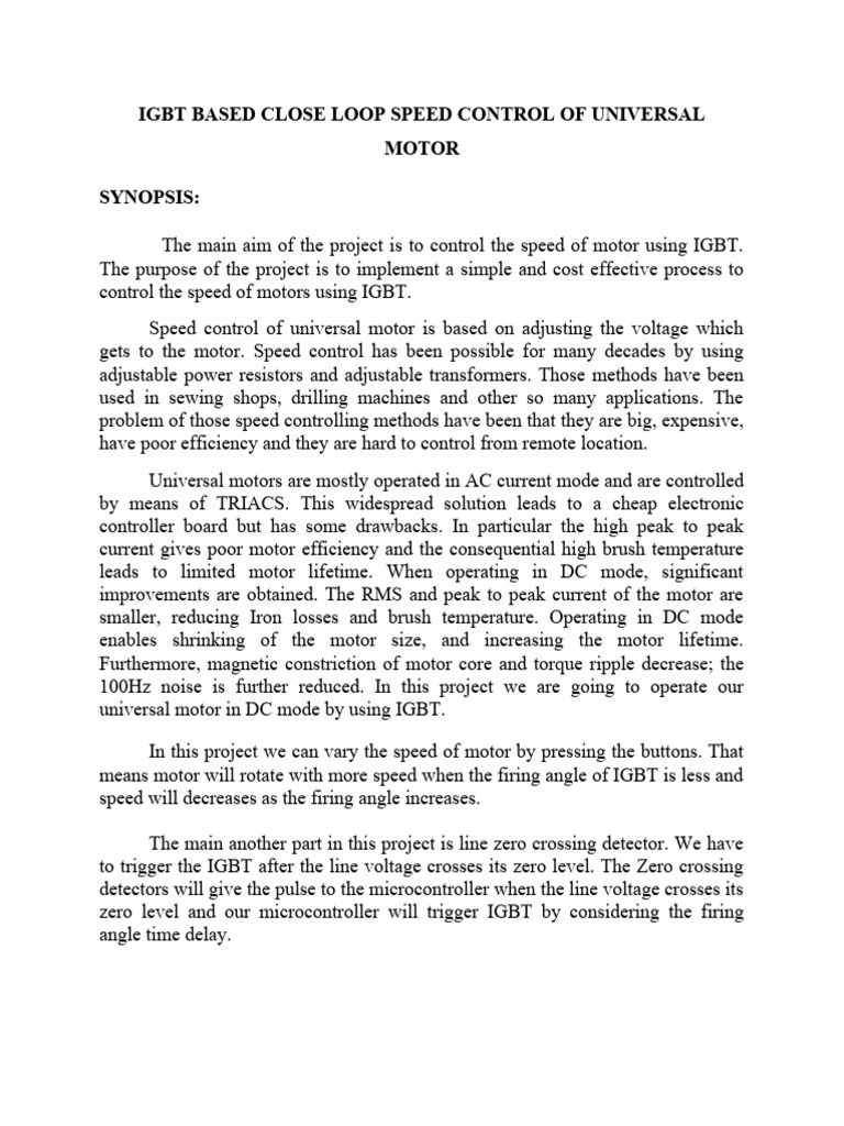 22 Igbt Based Close Loop Speed Control Of Universal Motor Pdf