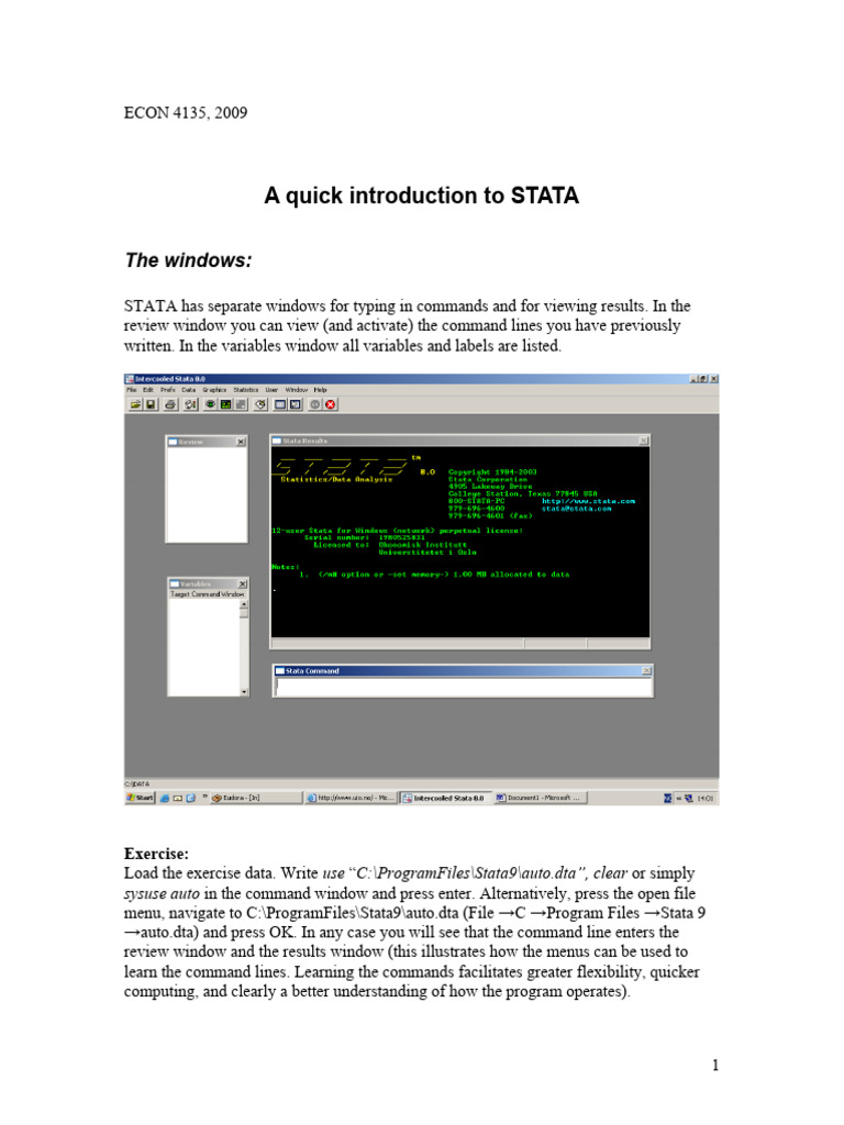 Introduction To Stata 2012 - Econ4150 | PDF | Computer File | String (Computer Science)